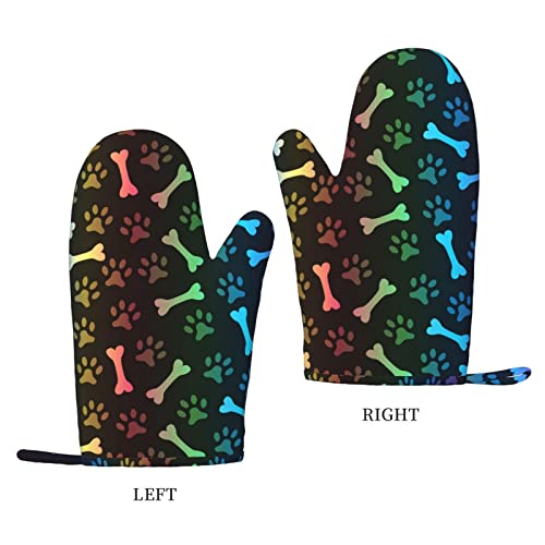 Rainbow Dog Cat Paw Printed Silicone Anti-Scald Gloves, Oven Mitts, Used for Cooking, Grilling, Kitchen Oven Gloves.