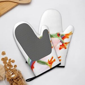 Red Eyed Monkey Tree Frog Printed Silicone Anti-Scald Gloves, Oven Mitts, Used for Cooking, Grilling, Kitchen Oven Gloves.