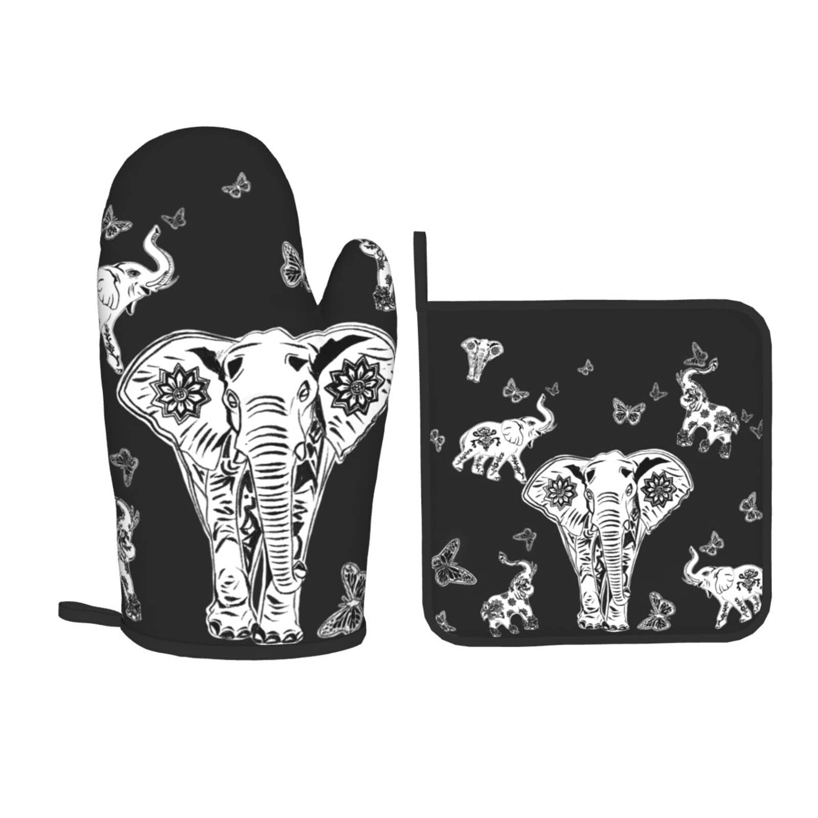 Elephant Oven Mitts and Pot Holders Sets Heat Resistant Holiday Decor Oven Gloves with Non-Slip Surface for Reusable for Baking BBQ Cooking