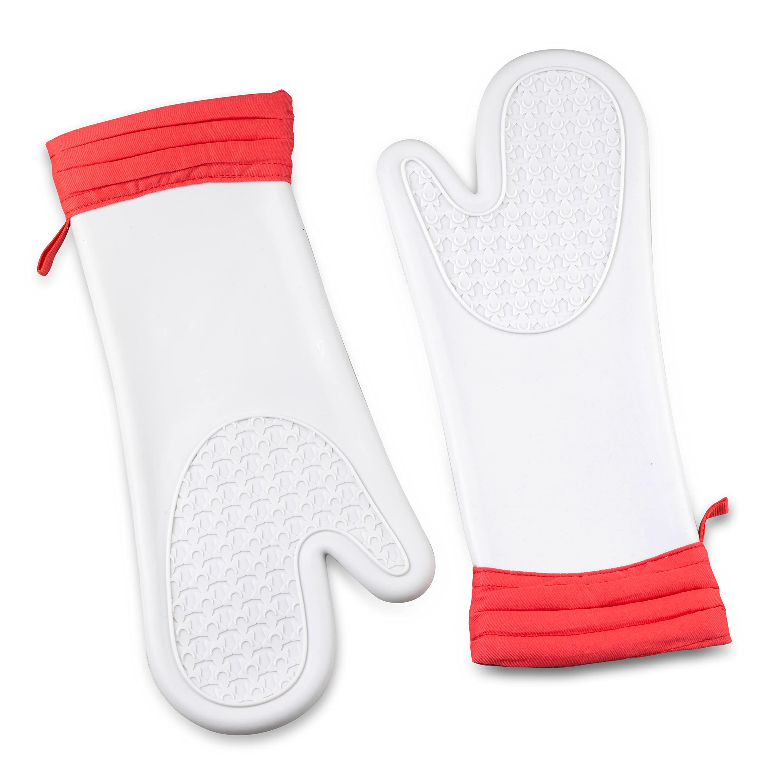 Silicone Oven Mitt, 2 Count- Extra Long 17 Inch Sleeve for Max Protection- Heat Resistant, Waterproof Non Slip Silicone for Easy Grip, Kitchen Gloves for Cooking, BBQ, Potholders w Soft Inner Lining