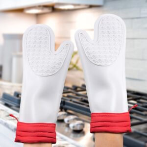 Silicone Oven Mitt, 2 Count- Extra Long 17 Inch Sleeve for Max Protection- Heat Resistant, Waterproof Non Slip Silicone for Easy Grip, Kitchen Gloves for Cooking, BBQ, Potholders w Soft Inner Lining