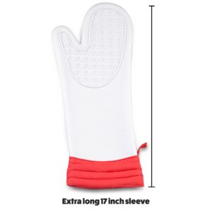 Silicone Oven Mitt, 2 Count- Extra Long 17 Inch Sleeve for Max Protection- Heat Resistant, Waterproof Non Slip Silicone for Easy Grip, Kitchen Gloves for Cooking, BBQ, Potholders w Soft Inner Lining