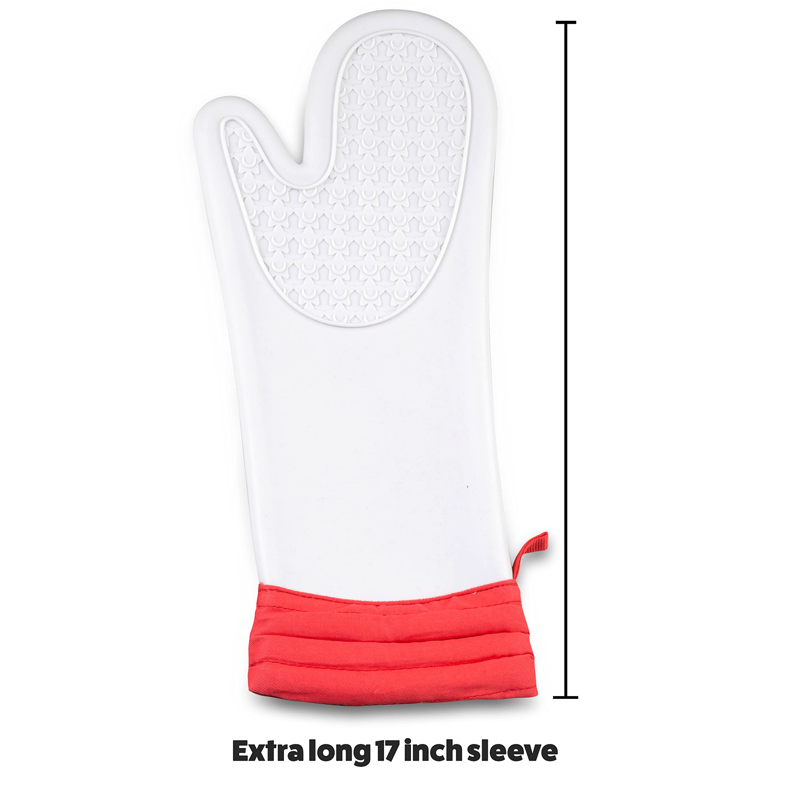 Silicone Oven Mitt, 2 Count- Extra Long 17 Inch Sleeve for Max Protection- Heat Resistant, Waterproof Non Slip Silicone for Easy Grip, Kitchen Gloves for Cooking, BBQ, Potholders w Soft Inner Lining