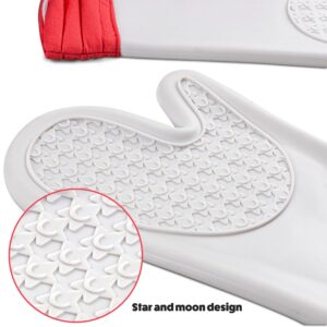 Silicone Oven Mitt, 2 Count- Extra Long 17 Inch Sleeve for Max Protection- Heat Resistant, Waterproof Non Slip Silicone for Easy Grip, Kitchen Gloves for Cooking, BBQ, Potholders w Soft Inner Lining