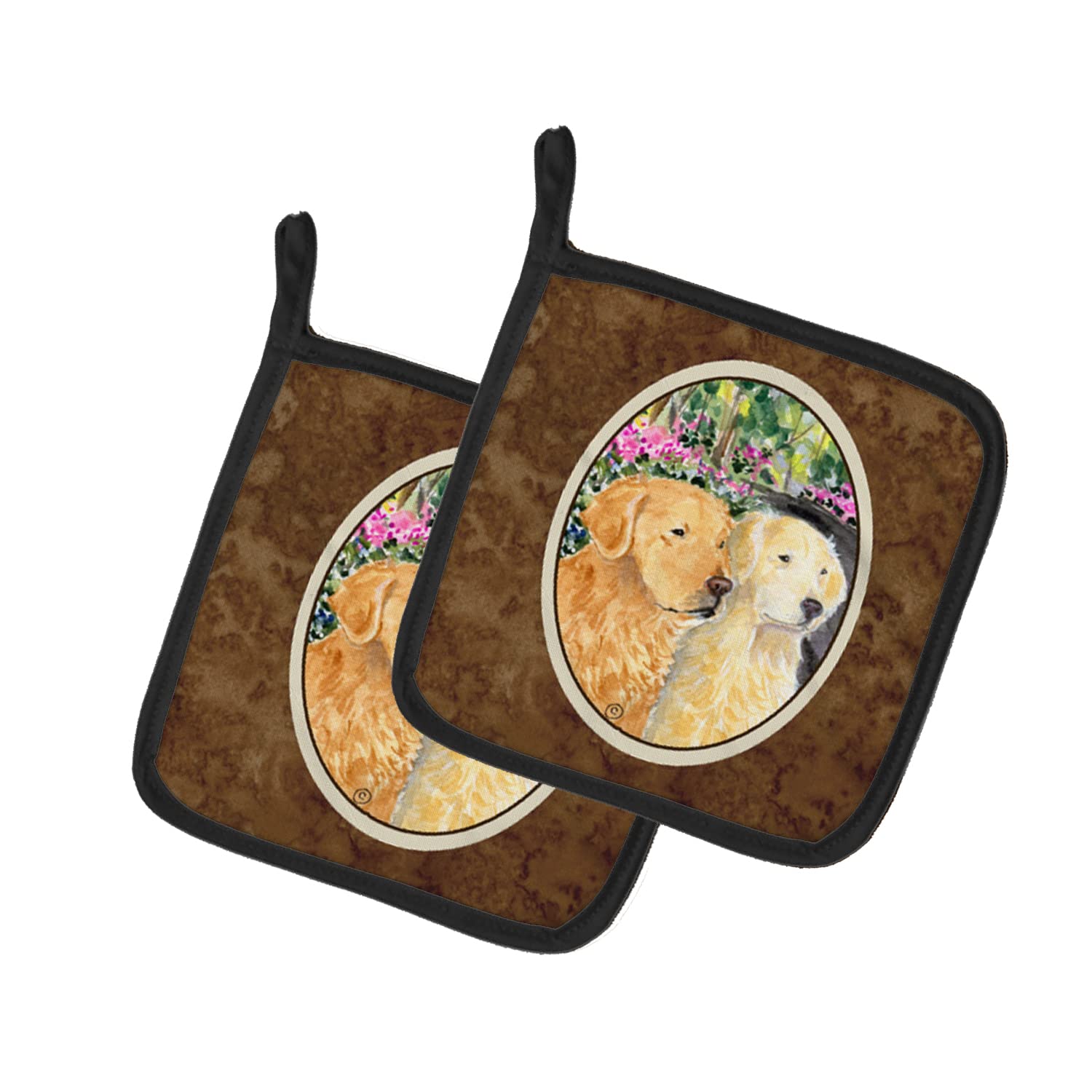 Caroline's Treasures SS8974PTHD Golden Retriever Pair of Pot Holders Kitchen Heat Resistant Pot Holders Sets Oven Hot Pads for Cooking Baking BBQ, 7 1/2 x 7 1/2