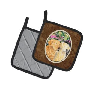 Caroline's Treasures SS8974PTHD Golden Retriever Pair of Pot Holders Kitchen Heat Resistant Pot Holders Sets Oven Hot Pads for Cooking Baking BBQ, 7 1/2 x 7 1/2