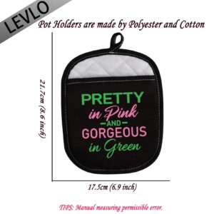 LEVLO Sorority Oven Mitts Pretty in Pink and Gorgeous in Green Oven Mitts Gift for Women Girl Kitchen Baking Lovers (Pretty in Pink)