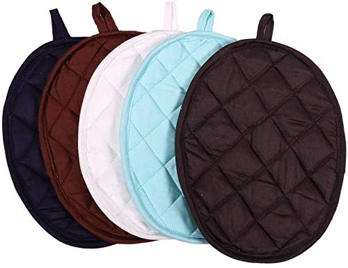 100% Cotton Kitchen Everyday Basic Cotton Oval Oval Oval Pot Holder Heat Resistant Coaster Oval Potholder for Cooking and Baking 7.9 inch x 9.5 -Inch Set of 5 (Multicolor)