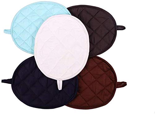 100% Cotton Kitchen Everyday Basic Cotton Oval Oval Oval Pot Holder Heat Resistant Coaster Oval Potholder for Cooking and Baking 7.9 inch x 9.5 -Inch Set of 5 (Multicolor)