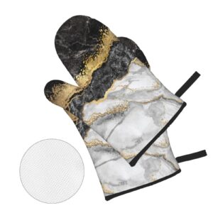 Marble Oven Mitts and Pot Holders 4pcs Sets，Funny Kitchen High Heat Resistant Oven Mitts，with Oven Gloves and Hot Pads Pot Holders for Baking Cooking BBQ Grilling