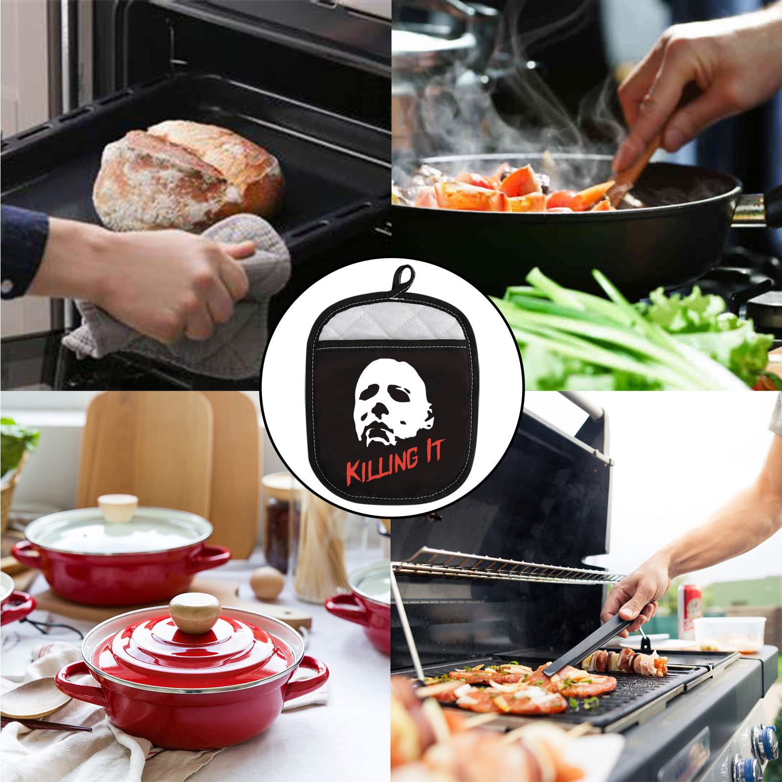 ZJXHPO Halloween Party Gift Pot Holder Horror Movie Lover Baking Gift Killing It Oven Mitts Gift Baker Oven Pads Pot Holder (White face Holder)