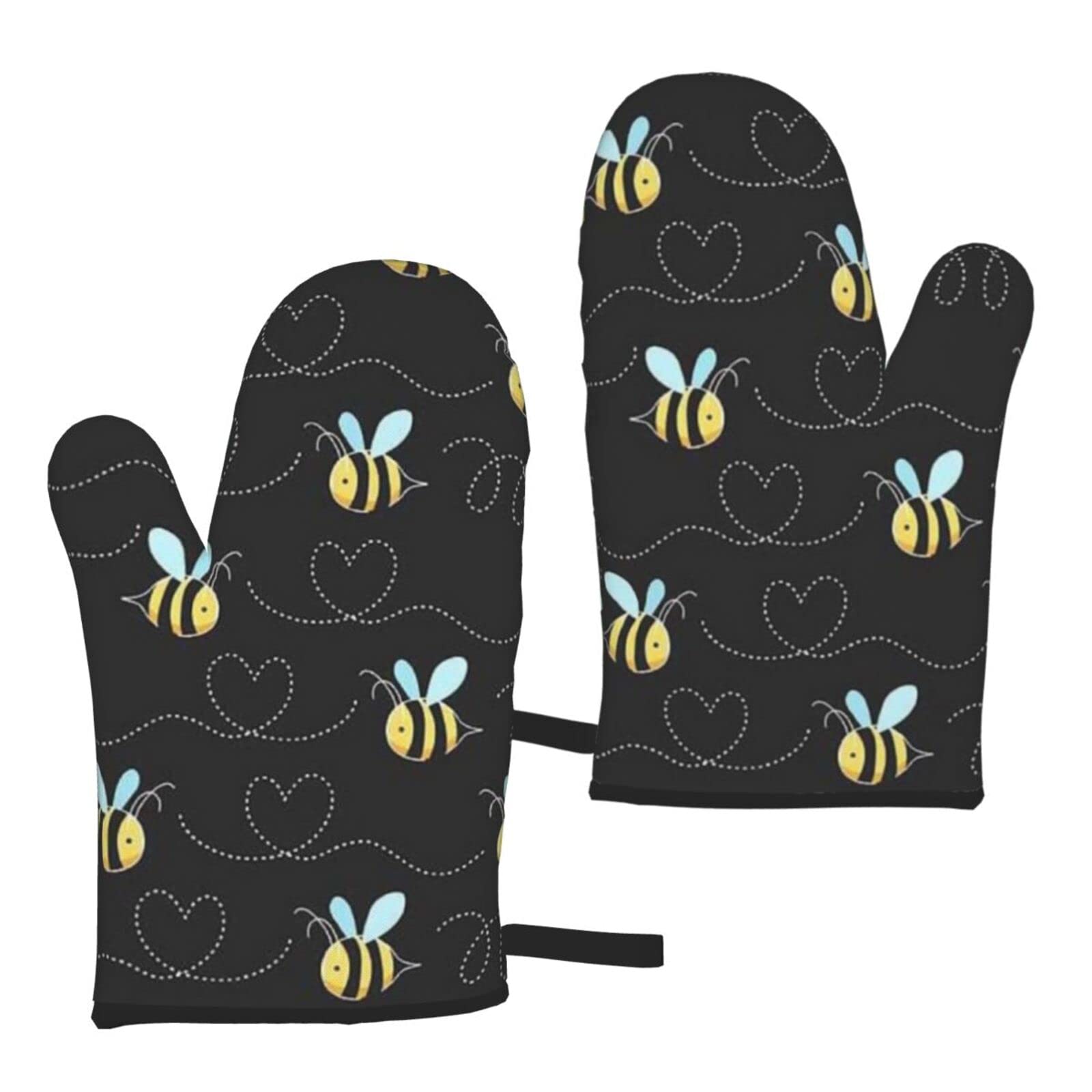 2Pcs Oven Mitts Sets,Bumble Bees,Kitchen Oven Glove High Heat Resistant 500 Degree Oven Mitts and Pot Holder,Surface Safe for Baking,Cooking,BBQ