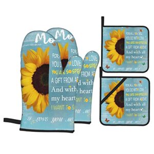 firiseroh oven mitts and pot holders 4pcs - sunflower high heat resistant oven gloves potholders set - non-slip hot pads for baking, cooking, bbq grilling