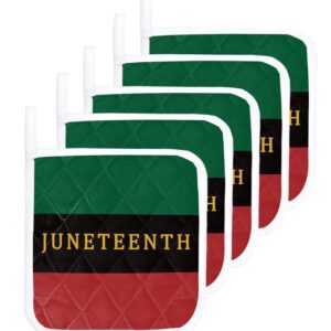 5Pack Pot Holders Cotton Heat Resistant Oven Hot Pads, American Juneteenth Potholder Machine Washable Cloth Potholders for Daily Kitchen Baking and Cooking with Hanging Loops - Red Black Green Stripe