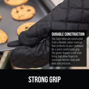 Gorilla Grip Resistant Silicone Oven Mitts and Cotton Oven Mitt, Silicone Oven Mitts Size 12.5 Inch, Cooking, Oven Mitts Size 13 Inch, Cooking Baking BBQ Gloves, Both in Black, 2 Item Bundle