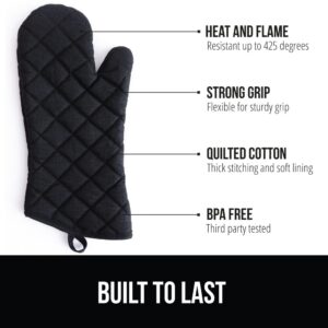 Gorilla Grip Resistant Silicone Oven Mitts and Cotton Oven Mitt, Silicone Oven Mitts Size 12.5 Inch, Cooking, Oven Mitts Size 13 Inch, Cooking Baking BBQ Gloves, Both in Black, 2 Item Bundle