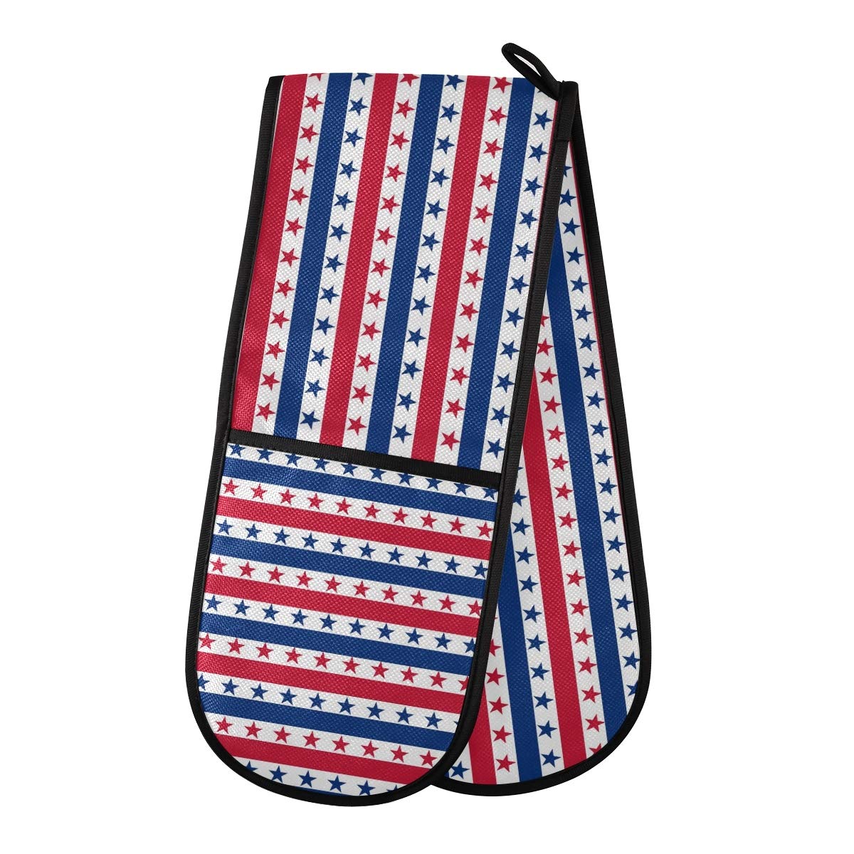 Quilted Double Oven Mitt - American Patriotic Stars Connected Oven Mitts Hot Gloves Great for Baking Cooking BBQ