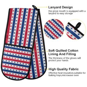 Quilted Double Oven Mitt - American Patriotic Stars Connected Oven Mitts Hot Gloves Great for Baking Cooking BBQ