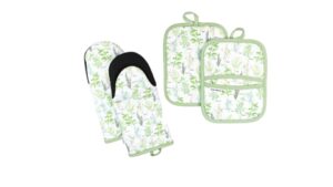 sage+stitch oven mitts and pot holders 4 piece set | heat resistant gloves | accessories for kitchen and baking | green herb design