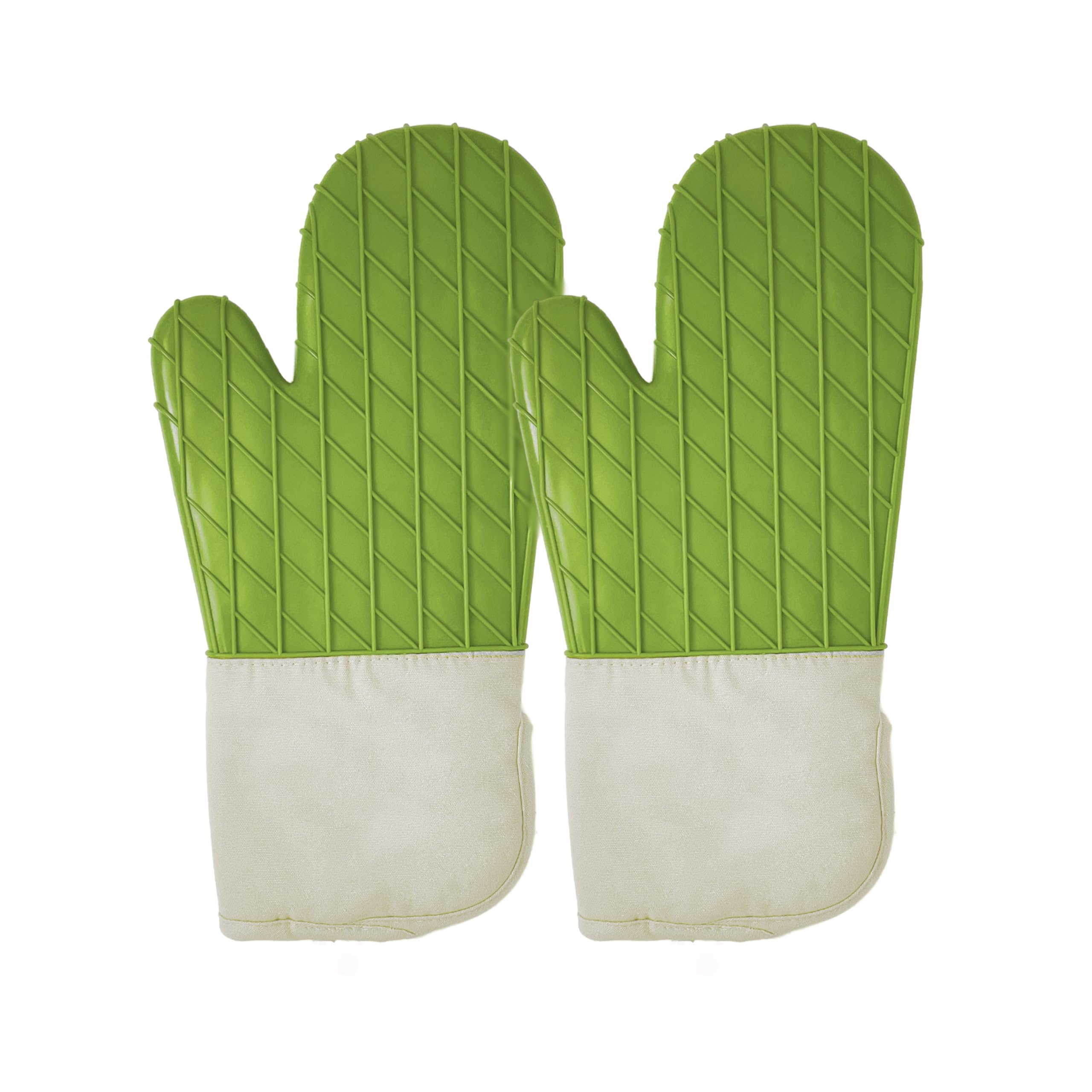 Silicone Oven Mitts Heat Resistant 500 Degrees, Oven Gloves and Pot Holder, Non Slip hot Pads (Pair) (Green)