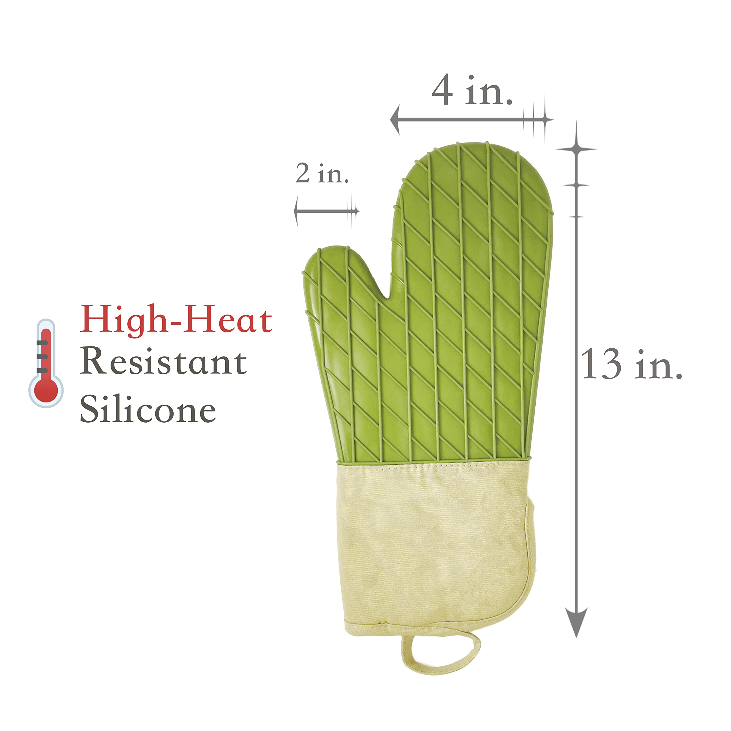 Silicone Oven Mitts Heat Resistant 500 Degrees, Oven Gloves and Pot Holder, Non Slip hot Pads (Pair) (Green)