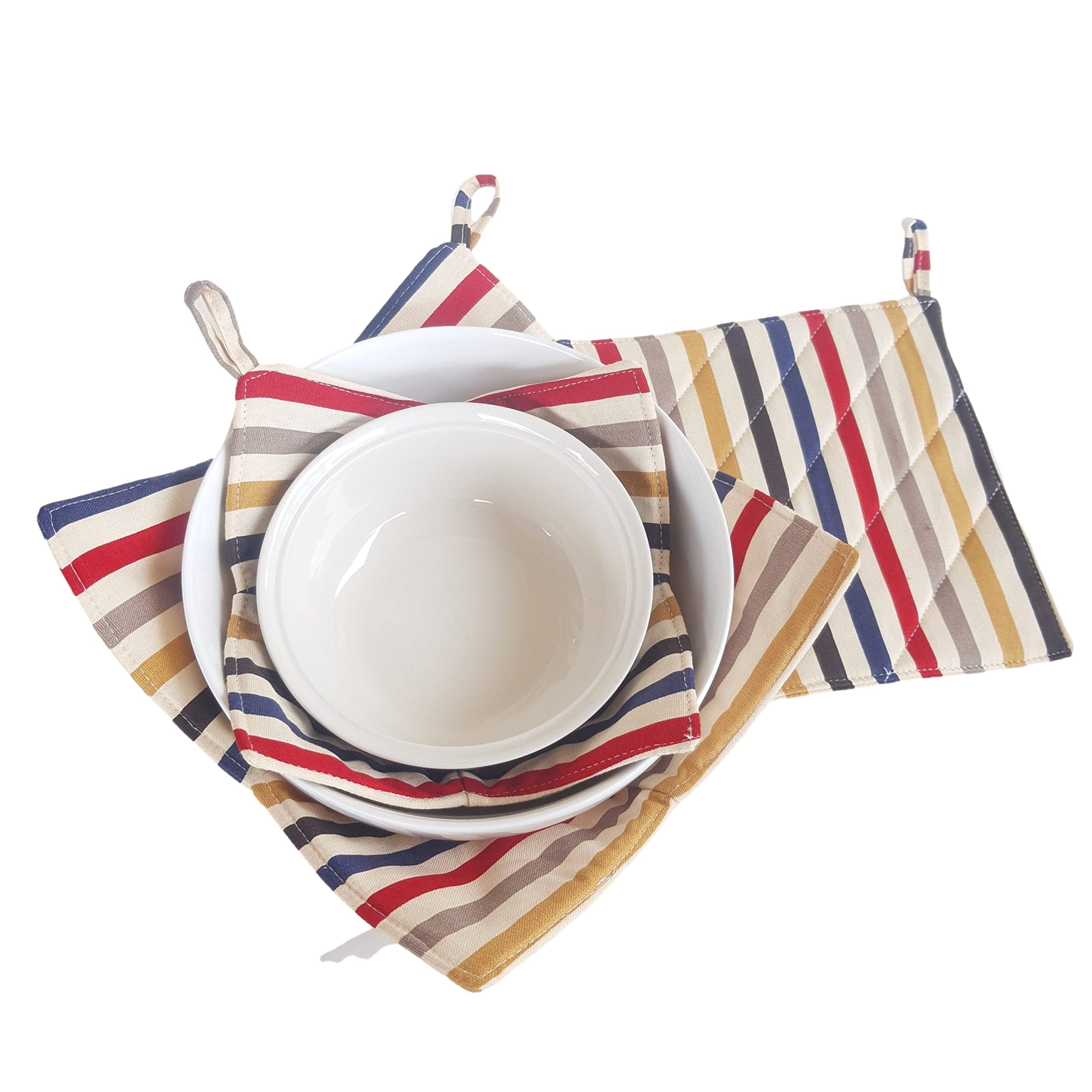 CUSHYSTORE Set Bowl Cozy Pot Holder Canvas Holders Heat & Cold Resistant Anti-Scalding Protector (Retro Stripe), 7.5''x7.5''x4''