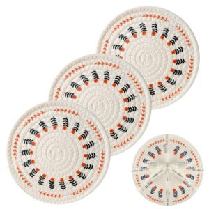 yonovo thanksgiving 9.5" cotton trivets set, 3pcs pot holders woven large hot pads mats thick heat resistant for hot pots and pans round hot plate holder washable potholders kitchen farmhouse