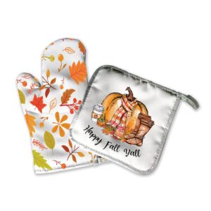 decorative cloth kitchen oven mitt pot holder set | autumn fall halloween | home decor seasonal holiday decorations | rustic harvest pumpkin spice coffee