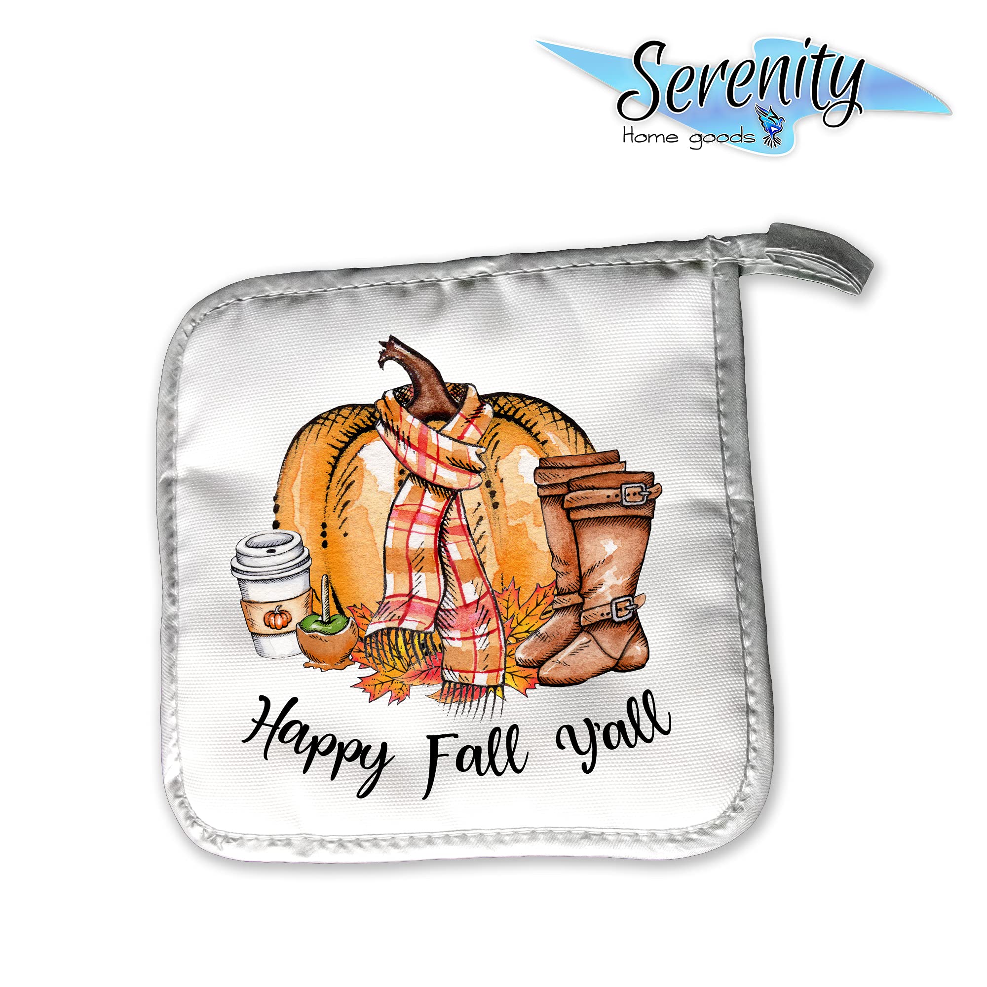 Decorative Cloth Kitchen Oven Mitt Pot Holder Set | Autumn Fall Halloween | Home Decor Seasonal Holiday Decorations | Rustic Harvest Pumpkin Spice Coffee