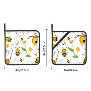 Xinyuyue Flying Bees Daisy Honey Pot Holders for Kitchen Oven Set 2 Piece Machine Washable Heat Resistant Potholders Hot Pads Non Slip for Cooking and Baking, One Size