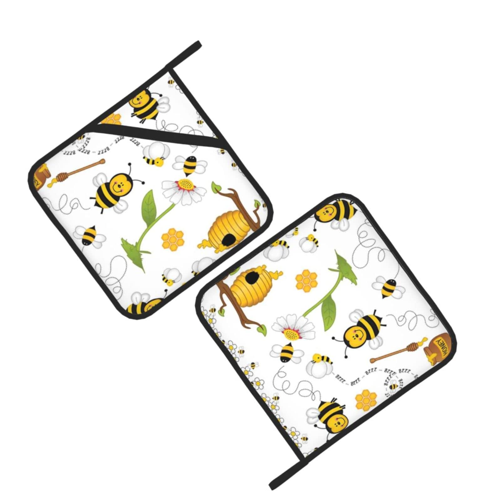 Xinyuyue Flying Bees Daisy Honey Pot Holders for Kitchen Oven Set 2 Piece Machine Washable Heat Resistant Potholders Hot Pads Non Slip for Cooking and Baking, One Size