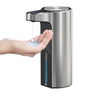 eko aroma touchless automatic soap dispenser for kitchen and bathroom, liquid hand soap dispenser, water-resistant and rechargeable, 9 fl oz (stainless)