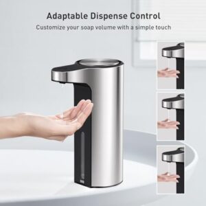 EKO Aroma Touchless Automatic Soap Dispenser for Kitchen and Bathroom, Liquid Hand Soap Dispenser, Water-Resistant and Rechargeable, 9 fl oz (Stainless)