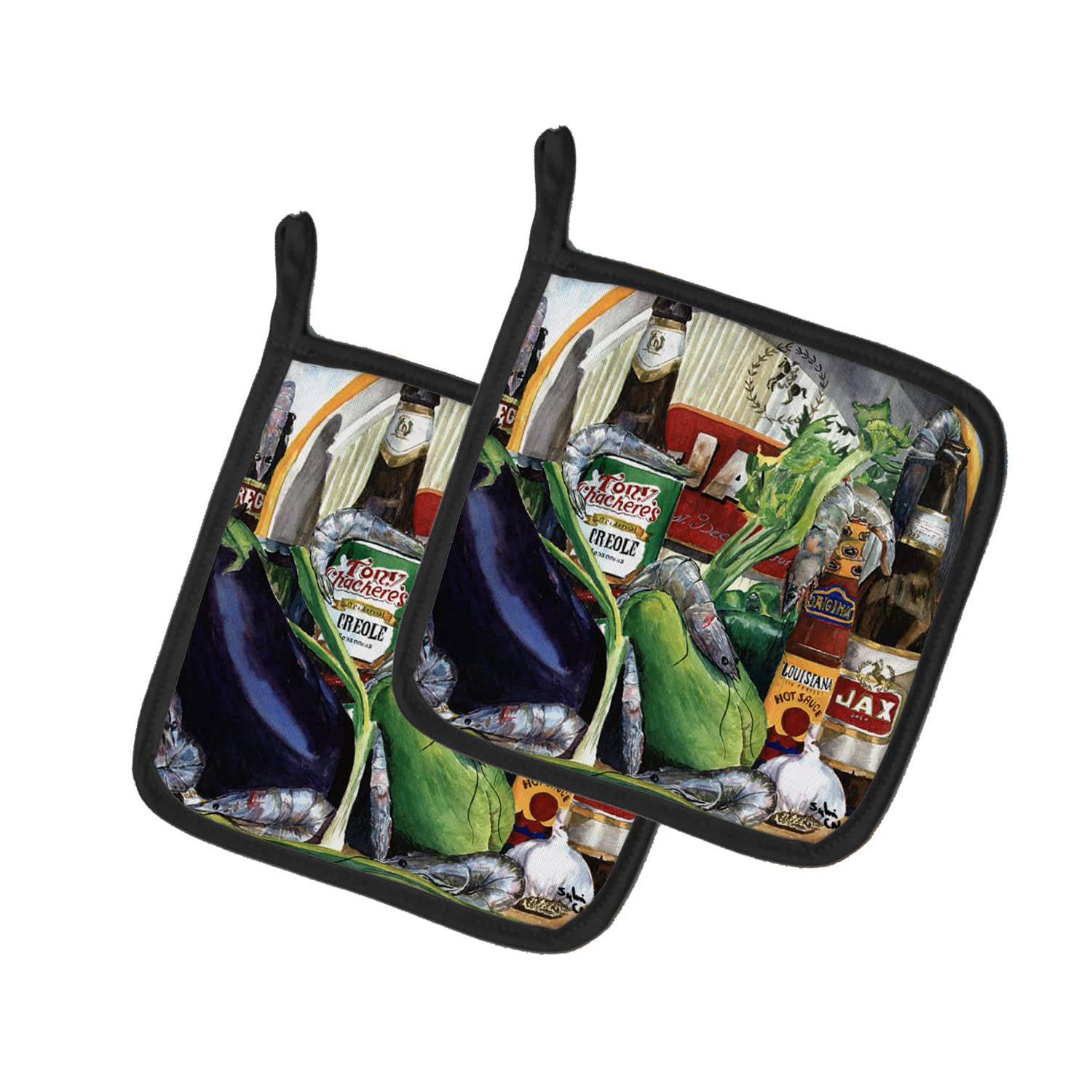 Caroline's Treasures 1007PTHD Eggplant and New Orleans Beers Pair of Pot Holders Kitchen Heat Resistant Pot Holders Sets Oven Hot Pads for Cooking Baking BBQ, 7 1/2 x 7 1/2