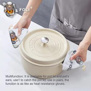 FOLI Hot Pot Lid Handle Mitt,Heat Resistant Pot Knob Grabber Holder, Anti Scald Casserole Pot Lid Knob Cover Hand Protector 2Pack, Wood Pulp Cotton Dish Washing Kitchen Scrubber 2Pack