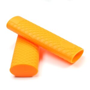 yinpecly 2pcs silicone hot handle holder rubber pot sleeve heat resistant kitchen potholders for cast iron pans, metal frying pans, skillets, griddles, orange