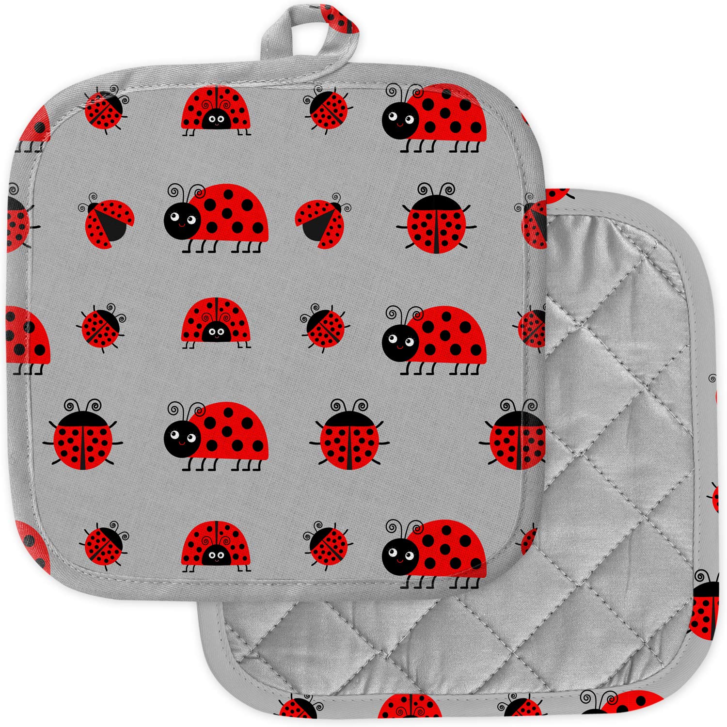 [Pack of 2] Pot Holders for Kitchen, Washable Heat Resistant Pot Holders, Hot Pads, Trivet for Cooking and Baking ( Ladybug Ladybird Icon Set Baby )