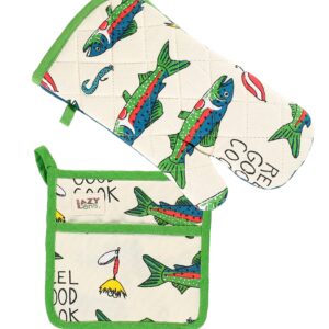 LazyOne Funny Oven Mitt and Pot Holder Set, Cute Kitchen Accessories for Home, Set of 1 Matching Hot Pad and 1 Oven Glove