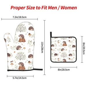 Nature Lovely Hedgehog Lovers Printed Oven Mitts and Pot Holders Set 3pcs,High Heat Resistant for Cooking Baking Grilling