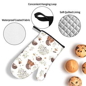 Nature Lovely Hedgehog Lovers Printed Oven Mitts and Pot Holders Set 3pcs,High Heat Resistant for Cooking Baking Grilling