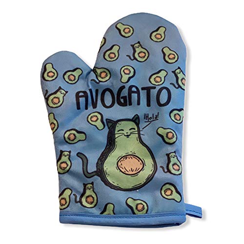 Avogato Oven Mitt Funny Cat Gato Avocado Toast Kitty Lover Graphic Oven Glove Funny Graphic Kitchenwear Funny Food Novelty Cookware Blue Oven Mitt