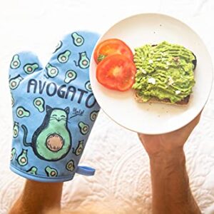 Avogato Oven Mitt Funny Cat Gato Avocado Toast Kitty Lover Graphic Oven Glove Funny Graphic Kitchenwear Funny Food Novelty Cookware Blue Oven Mitt