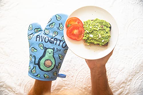 Avogato Oven Mitt Funny Cat Gato Avocado Toast Kitty Lover Graphic Oven Glove Funny Graphic Kitchenwear Funny Food Novelty Cookware Blue Oven Mitt