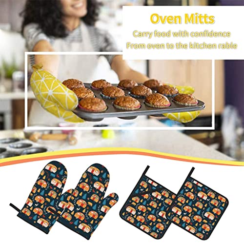 Camper Car Oven Mitts and Pot Holders Sets Potholders Oven Gloves Hot Pads for Kitchen Cooking Baking Grilling Grill 4-Piece Set