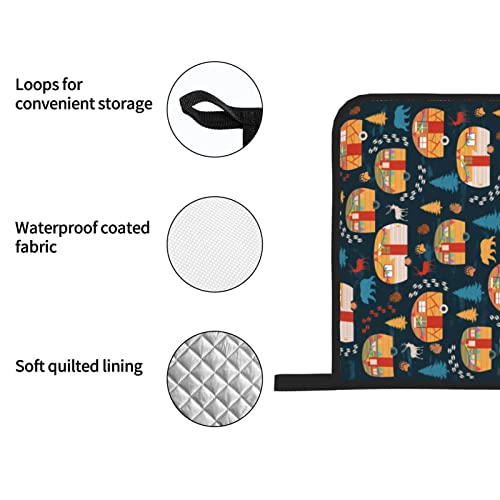 Camper Car Oven Mitts and Pot Holders Sets Potholders Oven Gloves Hot Pads for Kitchen Cooking Baking Grilling Grill 4-Piece Set