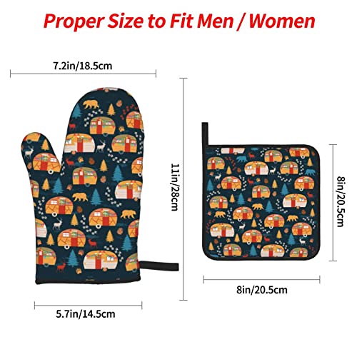 Camper Car Oven Mitts and Pot Holders Sets Potholders Oven Gloves Hot Pads for Kitchen Cooking Baking Grilling Grill 4-Piece Set