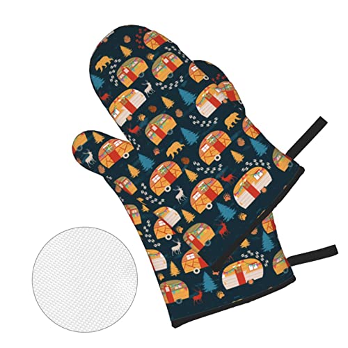 Camper Car Oven Mitts and Pot Holders Sets Potholders Oven Gloves Hot Pads for Kitchen Cooking Baking Grilling Grill 4-Piece Set