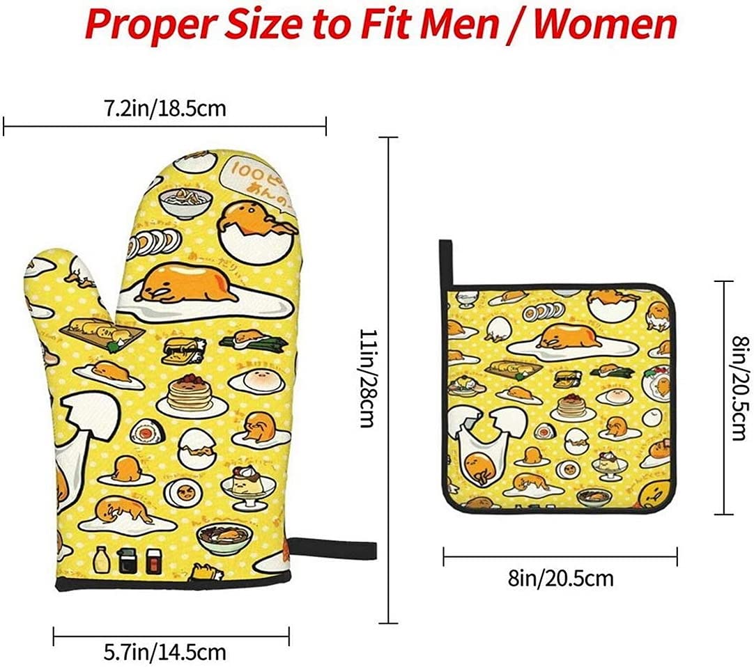 JKKL Gudetama Pattern，3pcs Oven Mitts and Pot Holders for Kitchen,Cooking,Baking,Grilling,BBQ