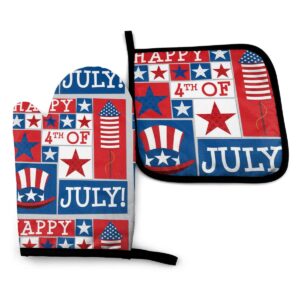 patriotic 4th of july oven mitt set pot holder heat resistant hot kitchen insulated glove for microwave cooking bbq baking grilling washable