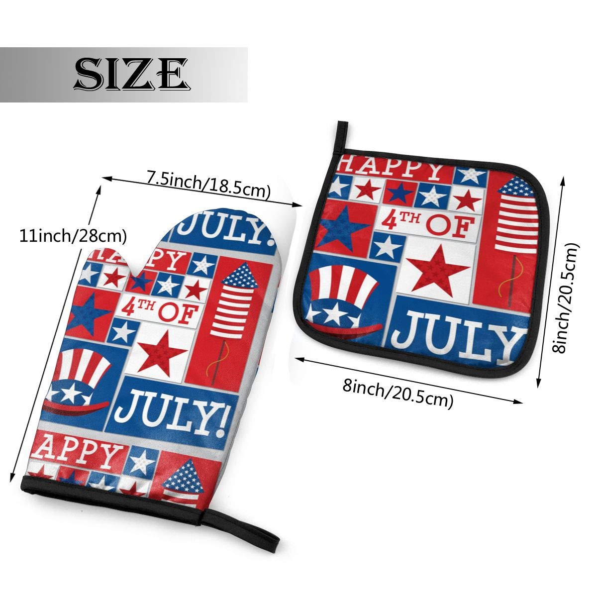 Patriotic 4th of July Oven Mitt Set Pot Holder Heat Resistant Hot Kitchen Insulated Glove for Microwave Cooking BBQ Baking Grilling Washable